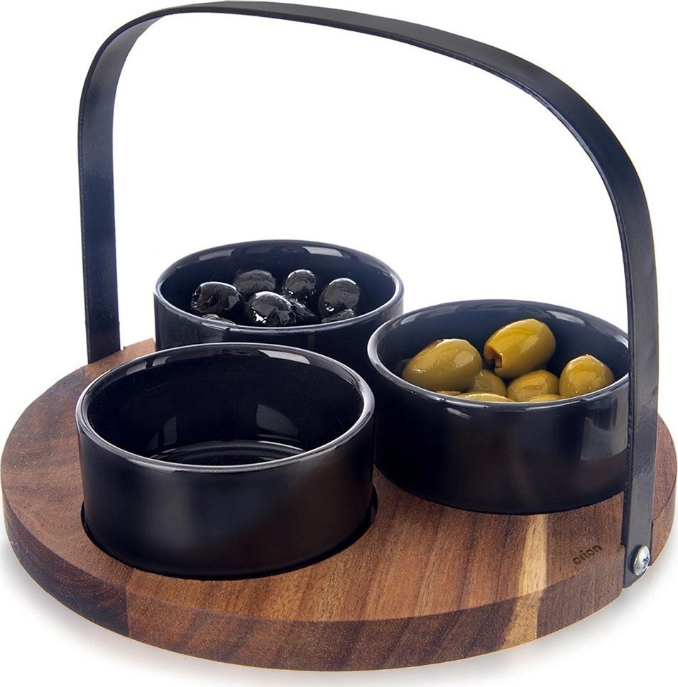 Set servirjeje ORION Serving Set BLACK, 3 tasa qeramike, tabaka ...